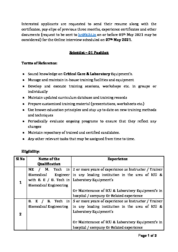 Scientist - Critical Care & Laboratory - KALAM INSTITUTE OF HEALTH ...
