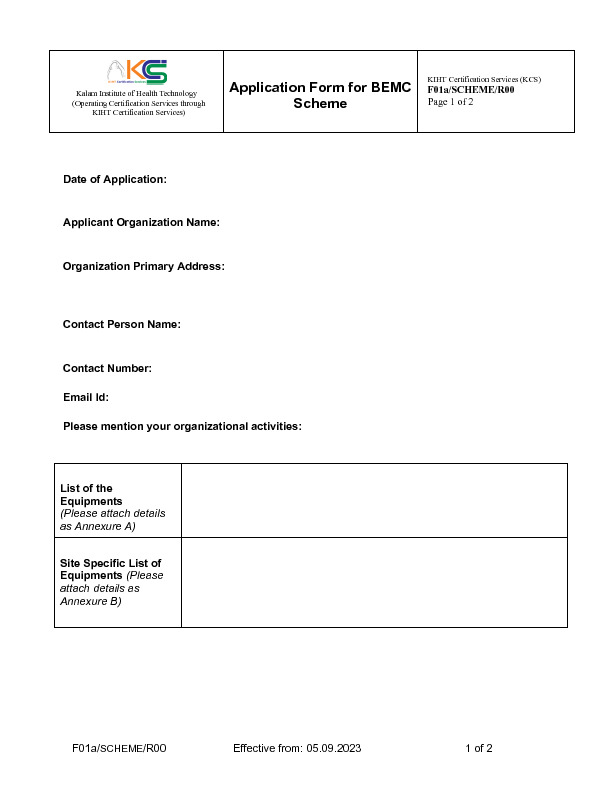 F01a-Application Form for BEMC Scheme - KALAM INSTITUTE OF HEALTH ...